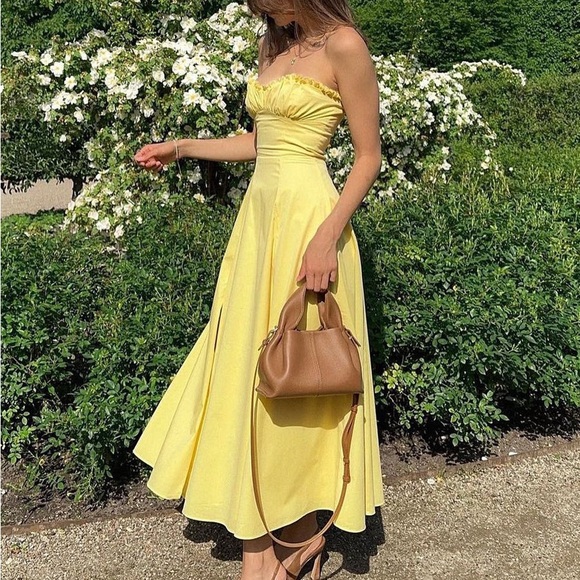 Commense | Dresses | Nwt Ruffle Trim Strapless Midi Dress By Commense ...